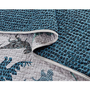 etter Home Style White Blue and Grey Dinosaur Dinosaurs World Kids/Boys/Toddler 2 Piece Coverlet Bedspread Quilt Set with Pillowcases # Dino Kingdom (Twin)