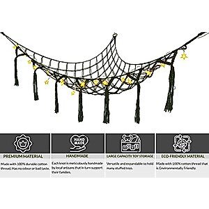 Stuffed Animal Net or Hammock Jumbo - with Warm White LED String Star Lights, Wall Hooks- Stuffed Animal Hammock - Squishmallow Net - Corner Net for Stuffed Animals for Wall - (X-Large - Army Green)