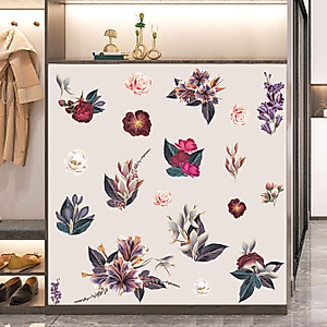 RAINBOW WSK Flowers Peonies Wall Decal Peel and Stick Elegant Pink Red Rose Wall Sticker for Girls Room Tropical Flower Plants Wall Decor Vintage Modern Home Wall Art for Living Room Kitchen Office