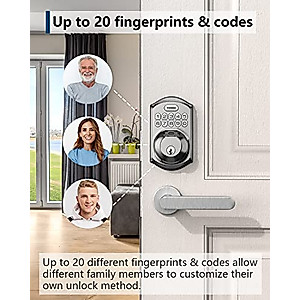 Fingerprint Door Lock - TEEHO TE002 Keyless Entry Door Lock with Keypad - Electronic Deadbolt Keyed Entry - Front Door Lock Sets - Combination Door Lock - Easy Installation - Satin Nickel