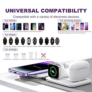 3 in 1 Wireless Charger, Foldable Magnetic Charging Station, Fast Travel Wireless Charging Pad for Multiple Apple Devices, Compatible with iPhone 15/14/13/12/Pro/Max/Plus/Mini, iWatch, Airpods (White)