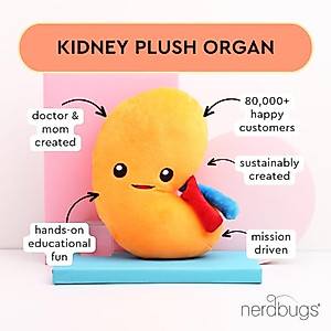 nerdbugs Kidney Plush - Urine for a Treat!- Large Kidney Plush Organ Toy/Kidney Transplant Gift/Health Education Gift/Dialysis Gift