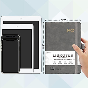 2024-2025 Planner - Planner 2024-2025, 2024-2025 Weekly Monthly Planner, July 2024 - June 2025, 5.7'' x 8.4'', Thick Paper, Leather Cover, Pen Holder, Back Pocket, Perfect Daily Organizer - Grey