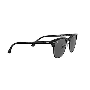 Ray-Ban RB3016 Clubmaster Square Sunglasses, Wrinkled Black On Black/Dark Grey, 49 mm