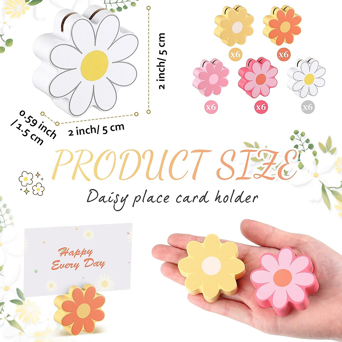 Soaoo 30 Pieces Mini Daisy Place Card Holders Wood Flower Table Number Holders Wooden Daisy Table Memo Sign Stands Holder Picture Holder for Birthday Wedding Baby Shower Table Decoration