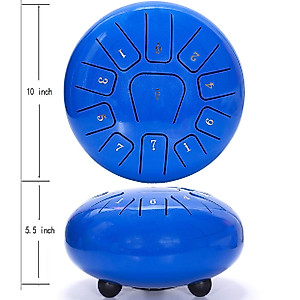 Steel Panda Drum Tank Drum Standard 11 Key 11 Notes 10 Inch Percussion Instrument with Drum Mallets and Carry Bag (10 inch, Blue)