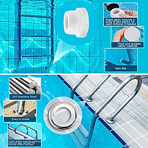 4 Pool Ladder Bumpers for Inground Pool & 4 Stainless Steel Pool Ladder Escutcheon Plates, Rubber Pool Ladder Inside Plug Bumper Caps & Pool Ladder Rings Fits 1.90” Pool Ladder Tubing (B)
