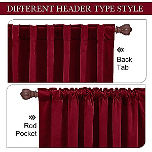 RYB Home Velvet Curtains for Bedroom - Light & Heat Block Back Tabs Window Treatment Energy Efficient Privacy Protection Drapes for Party Backdrop,Film Room, Ruby Red, W52 x L96 inches, 2 Panels