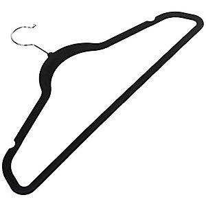 BriaUSA Velvet Suit Clothes Hangers Multipurpose Slim with Notched Shoulders & Swivel Chrome Hooks – Black – Set of 10