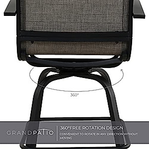 Grand patio Counter Height Outdoor Swivel Bar Stools Set of 2, All-Weather Steel Frame Patio Bar Chairs with Arms Backs for Porch Balcony, Poolside, Deck (Coffee, 2PC)