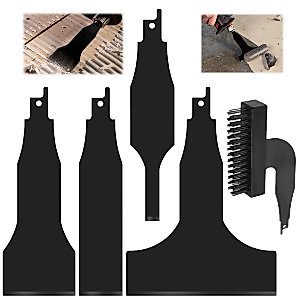 5PCS Reciprocating Saw Spatula Brush Set, Reciprocating Saw Saber Blade, Reciprocating Saw Attachment Includes Reciprocating Saw Shovel and Wire Brush, Electric Brush Shovel for Removing Rust, Dirt