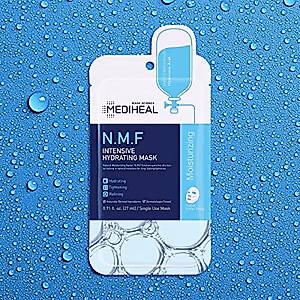 MEDIHEAL Official [Korea's No 1 Sheet Mask] - 10 Pack N.M.F Intensive Hydrating Mask/Ultra Moisturizing & Soothing 100% Cotton Sheet Facial Mask, NMF & Hyaluronic Acid & Witch Hazel Contained