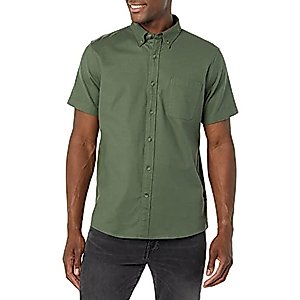 Goodthreads Men's Standard-Fit Short-Sleeve Stretch Oxford Shirt with Pocket, Dark Green, Medium