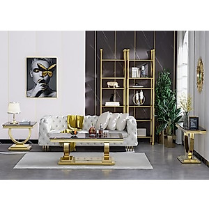 47 Inch Marble Console Table w/Gold U-Shaped Stainless Steel Base Mid-Century Modern Entryway Table for Living Room Hallway Luxury Foyer Table Sofa Table witn High Glossy Finish (Black&Gold)