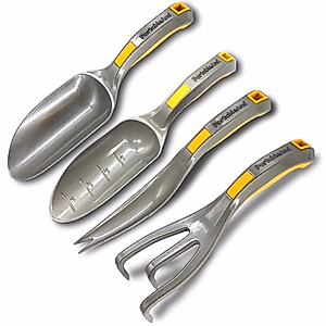 PortableAnd Garden Hand Tools Set Heavy Duty One-Piece Cast-Aluminum Lightweight 4 PCS Hand Trowel Transplanter Cultivator Weeder with Ergonomic Grip