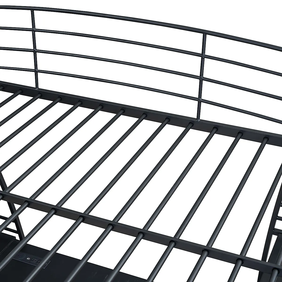 Full Size Metal Loft Bed with Desk and Bookcase, Modern Style Heavy-Duty Steel Frame Bunk Bed with Sockets, USB Ports and Wireless Charging (Full, Black)