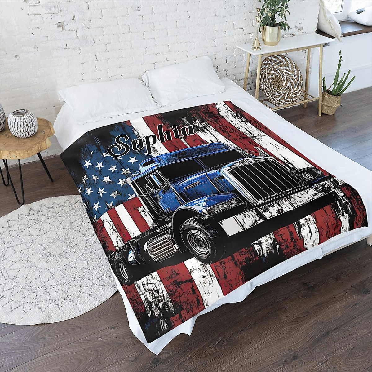 XOZOTY Trucker American Flag Personalized Blanket Nursery Swaddling Blankets for Gilrs Boys Kids Newborns Baby Shower Pet Gift 30 x 40 Inch