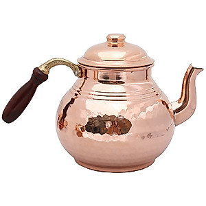 Copper Teapots with Lids and Wood Handle, Teapot Warmer, Copper Heater, Copper Teapots, Hammered Copper Tea Pot, Turkish Tea, Copper Pot, Samovar (With Warmer)