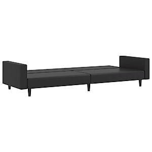 vidaXL Black Faux Leather Convertible 2-Seater Loveseat/Sofa Bed - Modern Twin Sleeper Couch for Office, Living Room, Spacer-Saver Furniture
