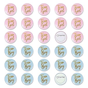 Gender Reveal Button Pins 30 Pcs, Team Boy Girl Button Pins, Pink blue Button Pin for Baby Shower Party Favors Gender Reveal Party Supplies