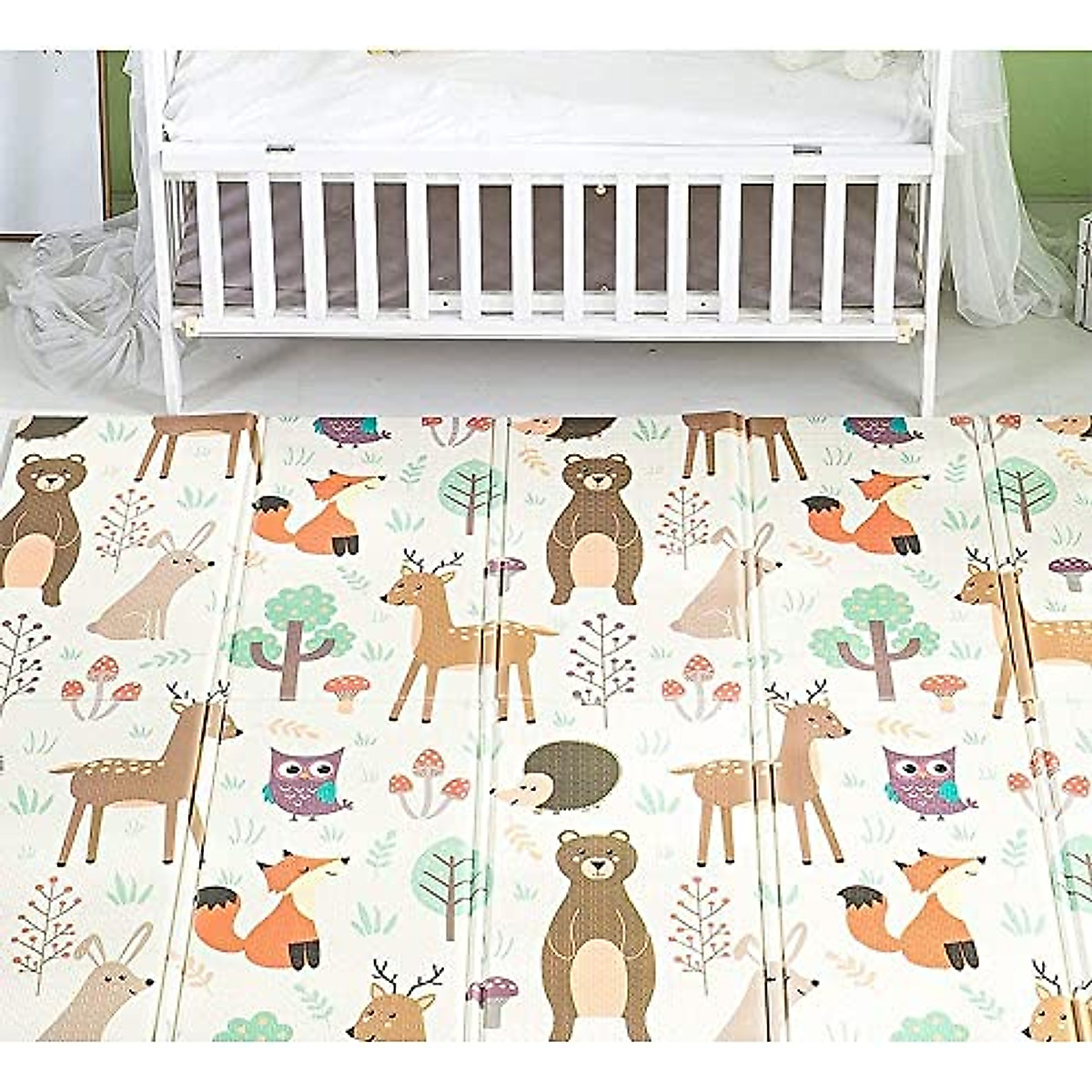 Play Mat Playmat Baby Mat Folding Crawling Large Foam Mat Portable Playmat for Babies (Fox)