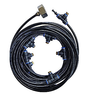DUN Misters for Outside Patio 29.5ft(9m) Outdoor Misters Cooling System Misters Cooling Kit Whit 11 Copper Mister Nozzles + A Connector(3/4) for Patio Garden Greenhouse Garden Irrigation