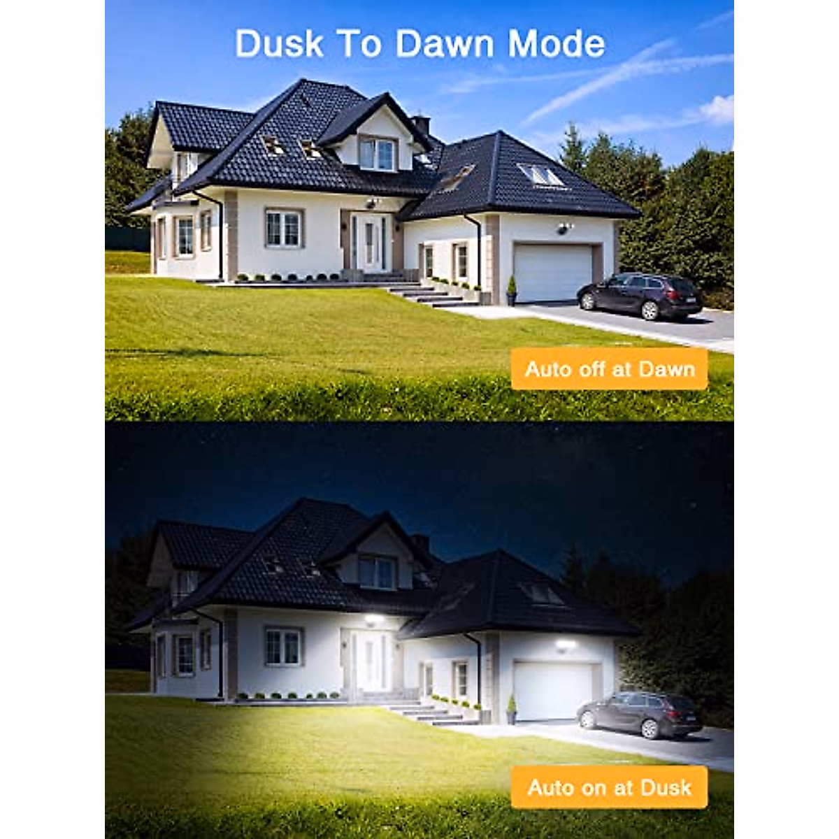 SOLLA 5000LM Dusk to Dawn Motion Sensor Security Light, 5000K Motion Security Light Outdoor, Hardwired, IP65 Waterproof, 3 Head Motion Detector Floodlight for Yard, Patio, Porch