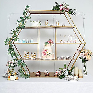 4 feet Gold Large Hexagon Metal Cake Dessert Display Stand Wedding Arch Backdrop Party Events Home Decorations Supplies