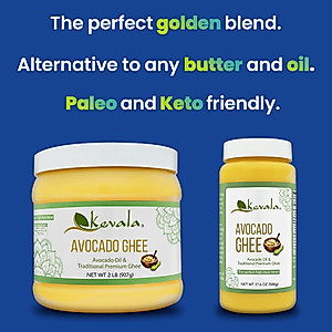 Kevala Avocado Ghee 32 Oz / 2 lb - Avocado Oil and Traditional Premium Ghee High-Heat Blend - Keto - Paleo - Casein Free - Gluten Free - Lactose Free