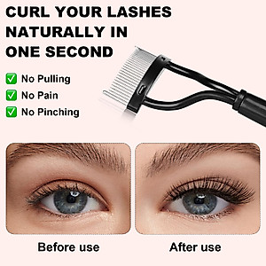 Acavado Eyelash Comb, Arc Designed Eyelash Separator Mascara Applicator Eyebrow Brush Metal Teeth Eye Lash Tool with Comb Cover,Baby Pink