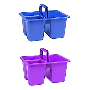 Kids Arts & Crafts Small Plastic Caddies with Handles, 3 Compartments, Assorted Colors 4-ct Set