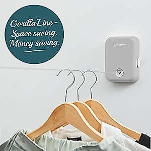 GorillaLine - Retractable Clothesline Indoor Outdoor Clothes Line | Heavy Duty Clothes Drying Laundry Line | Wall Mounted Drying Rack Clothing Line | Retracting Hanging | Lock to Prevent Sagging