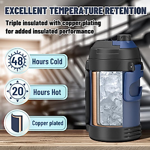 Zukro 1 Gallon Water Jug, One Gallon Large Triple Wall Insulated Metal Jug With Straw and Spout, No Sweat 128 oz Stainless Steel Sport Water Bottle Keeps Cold 48 Hours for Outdoors, Cyan