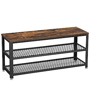 VASAGLE, 3-Tier Shoe Rack, Shelf Storage Bench with Metal Mesh Shelves and Seat, Free Standing Shoe Organizer for Entryway, 11.8 x 39.4 x 17.7 Inches, Rustic Brown and Black ULBS078B01