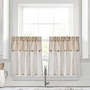 Lush Decor Linen Button Farmhouse Kitchen Tier Window Curtains, 29"L x 24"W, Linen