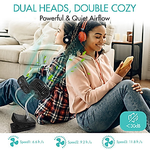 ASKPULION Portable Clip on Fan, Dual Heads Battery Operated Fan, 4000mAh Rechargeable Desk Fan with Flexible Gooseneck for Travel Camping RV Home Office