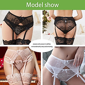 Confonze Women Lace Garter Belt Sexy Suspender Belts for Thigh High Stockings (Large, Black2)