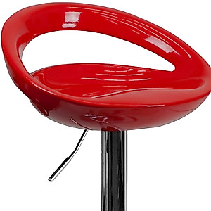 Flash Furniture Wilson 2 Pack Contemporary Red Plastic Adjustable Height Barstool with Rounded Cutout Back and Chrome Base
