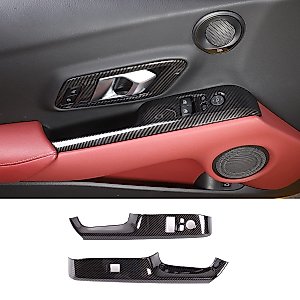 Fit for Toyota Supra GR A90 A91 MK5 2019-2024 ABS Window Lift Switch Cover, Carbon Fiber Pattern Window Lift Switch Panel Decoration Frame Trim Cover, 2PCS, Carbon Fiber Carbon Black