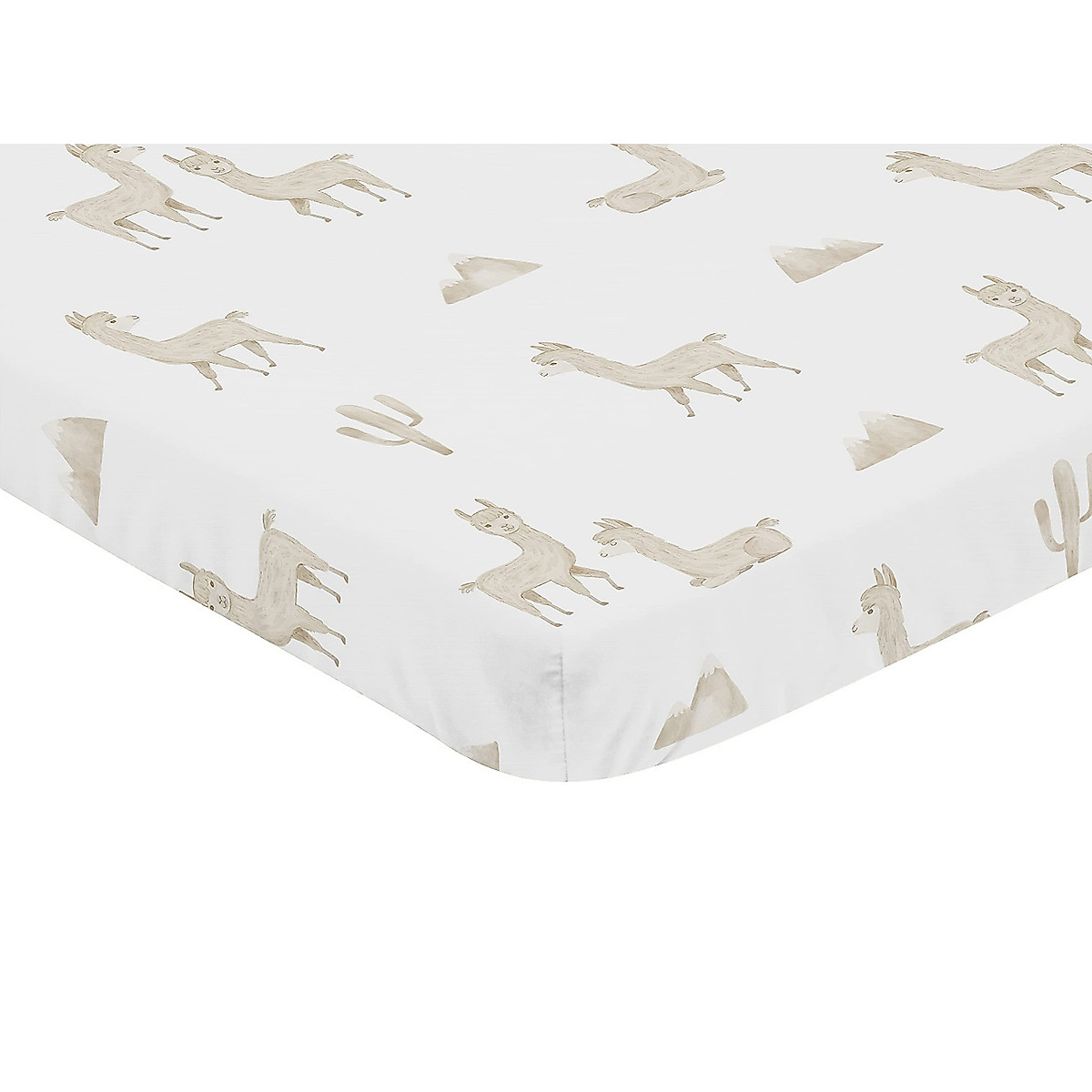 Sweet Jojo Designs Boho Llama Boy Girl Fitted Mini Crib Sheet Baby Nursery Portable Crib Pack Play - Gender Neutral Beige Taupe Tan Bohemian Southwest Aztec Watercolor Mountain Cactus Farmhouse Animal