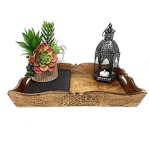 Snuglily Rustic Rectangle Farmhouse Tray Decorative Tray Hand Carved Soild Wood Antique Handcrafted Tray Ottoman Rectangle Tray 15 inch x 11 inch