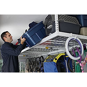 SafeRacks 4x8 Overhead Garage Storage Rack Heavy Duty - White (12"-21") - Holds 600 lb