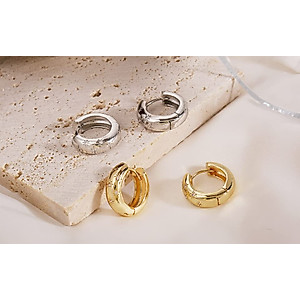 CONRAN KREMIX Small Thick Gold Chunky Hoop Earrings Diamond Lightweight Hoops For Women