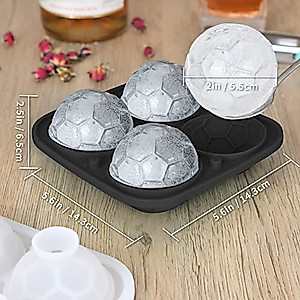Koilox 3D Soccer Ball Molds Ice Cube Trays Black Silicone,4x Large Ice Ball Maker with Lid Easy Release BPA Free 2.2 Inches Sphere Ice Moulds for Freezer,Whiskey,Cocktail,Juice,Bourbon