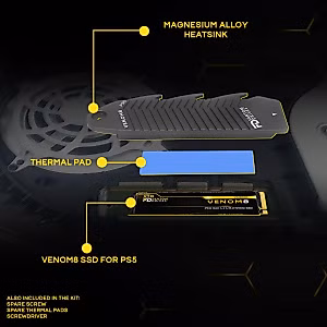 Fantom Drives VENOM8 1TB NVMe Gen 4 M.2 SSD for PlayStation 5 (PS5) Gaming PC & Laptop, Graphics, Video Editing - 3D NAND TLC DDR4 DRAM Cache Internal SSD - Up to 7400MB/s - w/Heatsink (VM8X10-PS5)