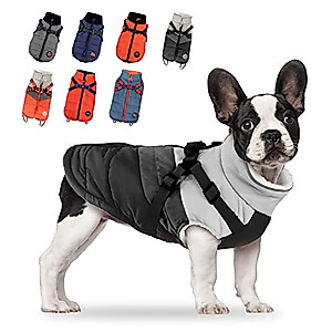NASKEE Warm Dog Winter Coat Cozy Waterproof Windproof Dog Outdoor Jacket, Adjustable Pet Vest with Harness & D Rings, Thick Polar Fleece Lining, for Small & Medium Dogs