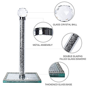 Crystal Paper Towel Holder Stand, Bling Glass Handmade Kitchen Countertop Paper Towel Roll Dispenser Holders, Diamond Effect Standing Bathroom Decor Paper Towel Holder with Cube Base