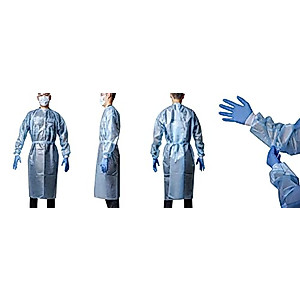 [10-Pack] Disposable Isolation Gown, FDA Registered, AAMI Level 1 PP & PE 30g, Fully Closed Double Tie Back, Elastic Cuffs, Fluid Resistant, Unisex (10), Blue