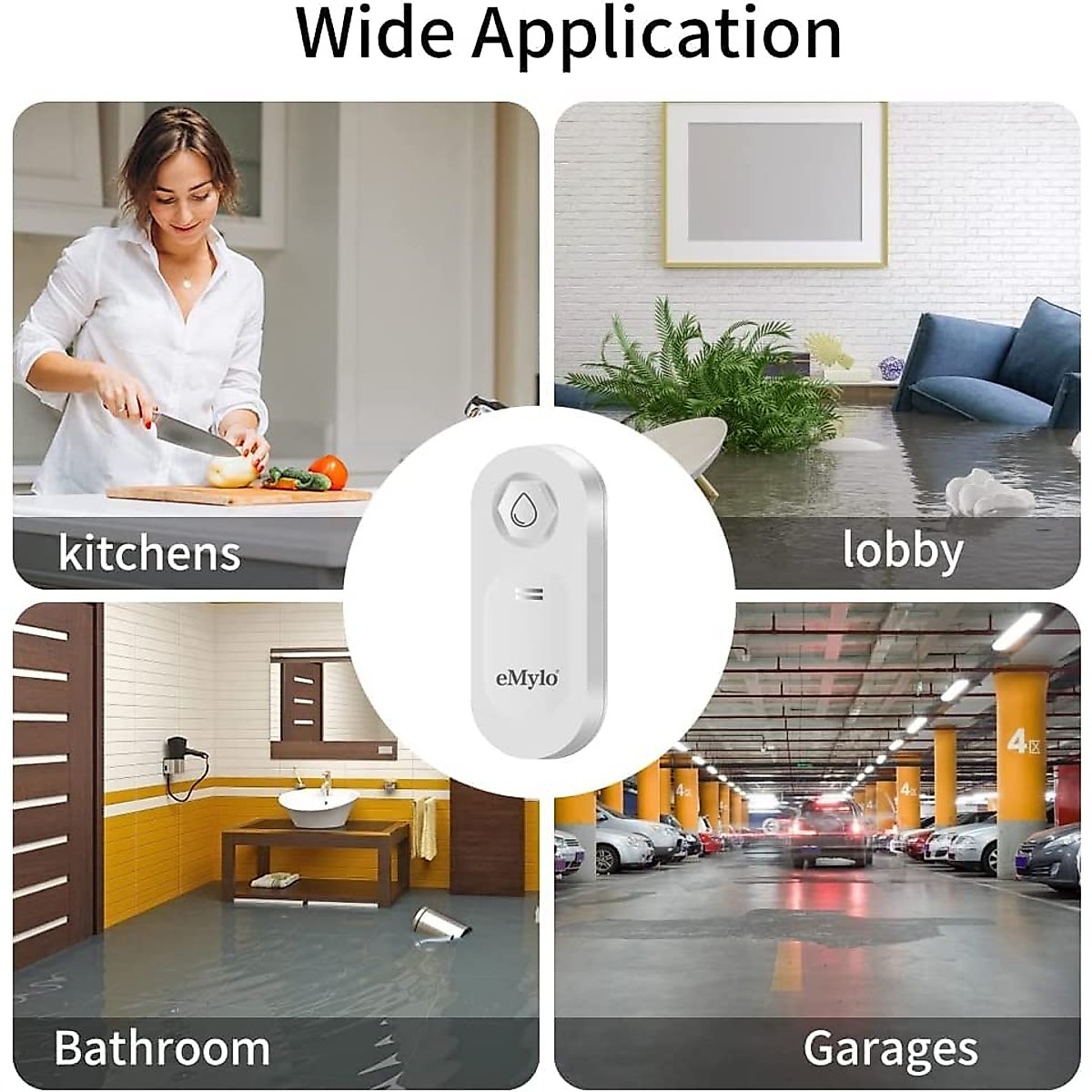 eMylo Water Leak Detector WiFi, 120dB Water Sensor for Leak WiFi with App Notification, WiFi Water Sensor Work with Tuya and Smart Life APP for Kitchen, Bathroom, Warehouse, Laundry, Basement
