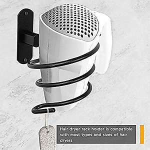 hicorfe Bathroom Hair Dryer Holder Hair Care Tools Holder Wall Mount (Black)